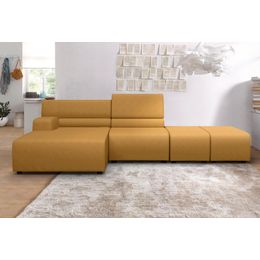 Ecksofa Egoitaliano, B:384cm H:80cm T:98cm, gelb, Luxus-Micofaser Lederoptik (100% Polyester) ist ein neues technisches Gewebe mit einem visuellen