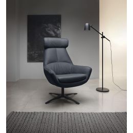 Drehsessel BETYPE, B:81cm H:92cm T:83cm, blau, 100% Echtleder, Wohnzimmer, Sessel, "Be Organic High Back, Loungesessel, Hochlehnsessel", in elegantem