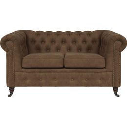 Chesterfield-Sofa Home Affaire, B:148cm H:77cm T:87cm, braun, 100% Polyester, Sofas, "Aarburg", aufw&auml;ndige Knopfheftung und Ziern&auml;gel im