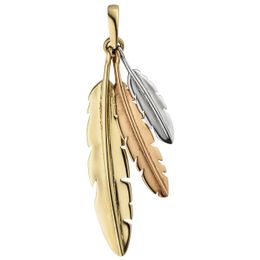 Jobo Damen Kettenanh&auml;nger "Anh&auml;nger Drei Federn 28 mm", Silber 925 (Sterlingsilber)goldfarben, Silber 925 (Sterlingsilber), Schmuckanh&auml;nger, 333 Gold