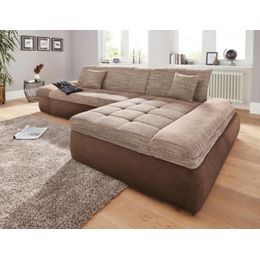 Ecksofa DOMO collection, B:300cm H:80cm T:172cm, braun, Kunstleder SOFTLUX / Struktur (90% Polyester, 10% Polyacryl);Zierkissen: Struktur (90%