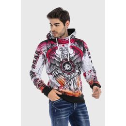 Cipo & Baxx CIPO & BAXX Herren Rundhalspullover "Sweatshirt", rot, Gr. S, bedruckt, 95% Baumwolle, 5% Elasthan, Pullover, mit coolem Alloverprint