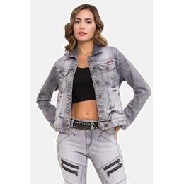 Cipo & Baxx CIPO & BAXX Damen Jeansjacke "Jeansjacke", grau, Gr. S, unifarben, 100% Baumwolle, Jacken, Mit praktischen Brusttaschen, WJ212