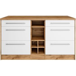 K&uuml;cheninsel KOCHSTATION, B:153cm H:85cm T:100cm, wei&szlig;, Komplettk&uuml;chen-Sets, "KS-Wien", Breite 153 cm, MDF-Fronten, Flaschenregal