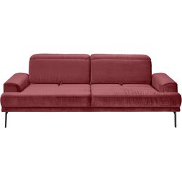 3-Sitzer Musterring, B:228cm H:79cm T:130cm, rot, 100% Polyester, Sofas, "MR 4580", inkl. Kopf- und Sitztiefenverstellung, Fu&szlig; schwarz, B228 x T103 cm