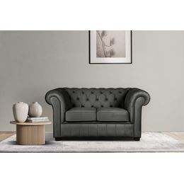 2-Sitzer Home Affaire, B:147cm H:74cm T:89cm, grau, 100% Polyester, Sofas, "CHARENTE, Chesterfield-Sofa, Wellenfederung, Ma&szlig;e: B/T/H: 147/89/74 cm",