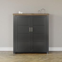 Highboard, B:129cm H:143cm T:42cm, grau, SET ONE BY Musterring, Wohnzimmer, Sideboards, "York", Typ 19, mit 3 Schubk&auml;sten und Flaschenregal,