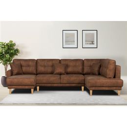 Wohnlandschaft Home Affaire, B:310cm H:90cm T:192cm, braun, 100% Polyester, Sofas, "TRIPLO U-Form wahlweise mit Schlaffunktion, B/T/H: 310/192/90