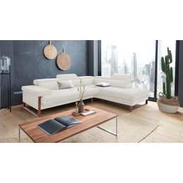 Ecksofa W.Schillig, B:281cm H:71cm T:230cm, wei&szlig;, Flachgewebe S22 (100% Polyester);Stoff S37 (100% Polyester);Longlife Xtra-Leder Z59: Glattleder mit
