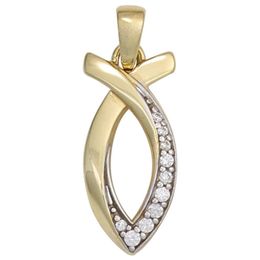 Jobo Damen Kettenanh&auml;nger "Anh&auml;nger Ichthys 18 mm", Gelbgold 333gelbgold 333, wei&szlig;, Gelbgold 333, Schmuckanh&auml;nger, 333 Gold bicolor mit 10 Zirkonia