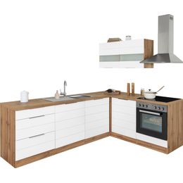 Winkelk&uuml;che KOCHSTATION, B:240cm T:60cm, wei&szlig;, Komplettk&uuml;chen-Sets, "KS-Luhe", Stellbreite 240x180 cm, wahlweise mit oder ohne E-Ger&auml;ten, MDF-Fronten