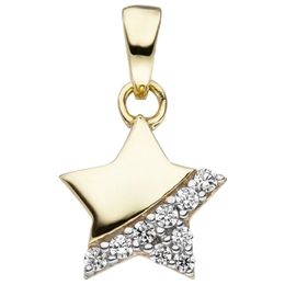 Jobo M&auml;dchen Sternanh&auml;nger "Anh&auml;nger Goldanh&auml;nger Stern 11 mm", Gelbgold 375gelbgold 375, Gelbgold 375, Schmuckanh&auml;nger, 375 Gold mit 9 Zirkonia