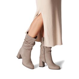 Tamaris Damen Stiefel, Gr. 37taupe, Textil, Veloursleder, unifarben, Schuhe, Blockabsatz, Kurzstiefel, in veganer Verarbeitung