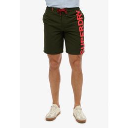 Superdry Herren Badeshorts "CLASSIC 19 LOGO BOARDSHORT", gr&uuml;n, Gr. M, bedruckt, Polyester, Badehosen