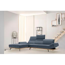 Ecksofa, B:313cm H:117cm T:212cm, blau, CREATION BY ROLF BENZ, Flachgewebe DONNA (76% Polyester 24% Polyacryl);Leder OSKAR - echtes Leder,