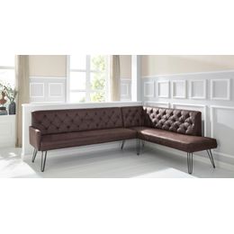 Eckbank, B:197cm H:90cm T:255cm, braun, exxpo - SOFA FASHION, 100% Polyester, Esszimmer, Sitzb&auml;nke, "Doppio, Chesterfield Optik, komfortabel und