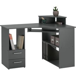 Schreibtisch, B:115cm H:87cm T:73cm, grau, VOGL M&Ouml;BELFABRIK, B&uuml;ro, Tische, "Sam", Eckschreibtisch, Tastaturauszug, Monitoraufsatz & opt. Towerfach
