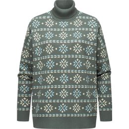 Ragwear Damen Stehkragenpullover "Danika Organic", gr&uuml;n, Gr. L, Material: 100% Baumwolle, Pullover, Damen Pullover mit winterlichem Muster-Print