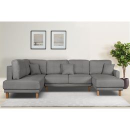 Wohnlandschaft Home Affaire, B:310cm H:90cm T:192cm, grau, 88% Polyester, 9% Rayon, 3% Nylon, Sofas, "TRIPLO U-Form wahlweise mit Schlaffunktion,