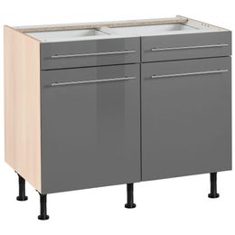 Unterschrank Optifit, B:100cm H:87cm T:58,4cm, grau, K&uuml;che, Schr&auml;nke, "Bern", 100 cm breit, mit 2 T&uuml;ren, 2 Schubk&auml;sten, h&ouml;henverstellbare F&uuml;&szlig;e
