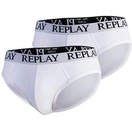 Replay Herren Slip "SLIP Basic Cuff Logo 2pcs Bo", Gr. XXL, wei&szlig;, Jersey, Obermaterial: 95% Baumwolle, 5% Elasthan, unifarben, Unterhosen
