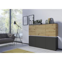 Highboard Home Affaire "Luci", eichefarben artisan, kosmos anthrazit, B:165,5cm H:131,5cm T:40cm, Holzwerkstoff, Sideboards, Highboard, Breite 165,5 cm