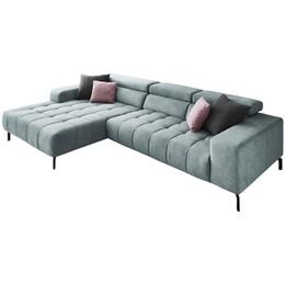 Ecksofa DIE PLANBAR, B:321cm H:74cm T:190cm, grau, 100% Polyester, Wohnzimmer, Sofas, "MP-IN18022 L-Form", mit Kopfteilverstellung & Zierkissen,