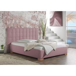 Polsterbett Maintal, B:204cm L:210cm, rosa, Strukturstoff (100% Polyester), Betten, "Cueno", mit und ohne Matratze in 2 Ausf&uuml;hrungen, Steppung mit