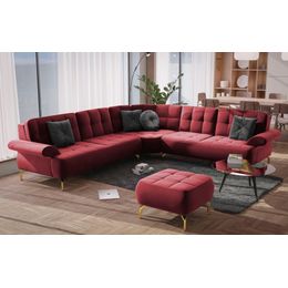 Sit & More Ecksofa SIT & MORE, B:299cm H:88cm T:279cm, rot, 100% Polyester, Wohnzimmer, Sofas, "Orient 1 L-Form", inkl. 4 Zierkissen mit Strass-Stein,
