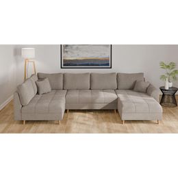 Wohnlandschaft Home Affaire, B:310cm H:81cm T:161cm, beige, 100% Polyester, Sofas, "CHARRE U-Form mit Ottomane, Ma&szlig;e B/T/H: 310/161/81 cm", feine
