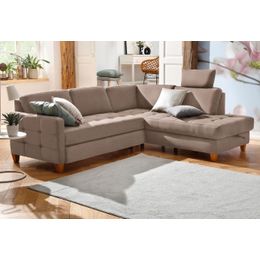 Ecksofa Home Affaire, B:233cm H:80cm T:196cm, beige, Luxus-Microfaser in Lederoptik (100% Polyester);Struktur fein (100% Polyester);Luxus-Microfaser