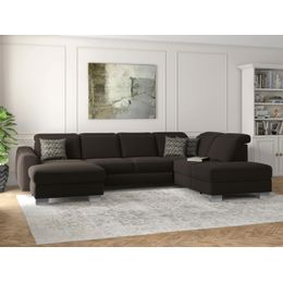 Sit & More Wohnlandschaft SIT & MORE, B:338cm H:86cm T:219cm, braun, Sofas, "Dundee U-Form", mit Federkern und Edelstahlf&uuml;&szlig;en, wahlweise mit Kopfteilverstellung