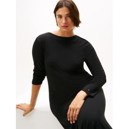 Damen A-Linien-Kleid "CRV 5X2 RIB FLARE MIDI DRESS LS", schwarz, Gr. 48, Tommy Hilfiger Curve, unifarben, Rippware, Obermaterial: 95% Viskose, 5%