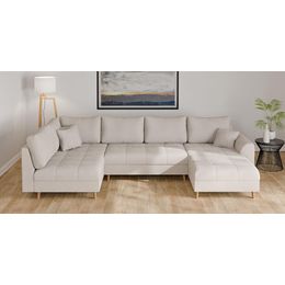 Wohnlandschaft Home Affaire, B:310cm H:81cm T:161cm, beige, 92% Polyester, 8% Nylon, Sofas, "CHARRE U-Form mit Ottomane, Ma&szlig;e B/T/H: 310/161/81 cm",