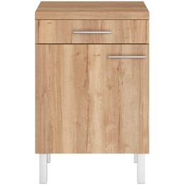 Unterschrank Optifit, B:60cm H:90cm T:60cm, braun, Holzwerkstoff, K&uuml;che, Schr&auml;nke, "Lilly", Breite 60 cm, 1 T&uuml;r, 1 Schubkasten