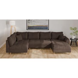 Wohnlandschaft Home Affaire, B:310cm H:81cm T:161cm, braun, 92% Polyester, 8% Nylon, Sofas, "CHARRE U-Form mit Ottomane, Ma&szlig;e B/T/H: 310/161/81 cm",