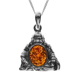 OSTSEE-SCHMUCK Damen Kette mit Anh&auml;nger "- Buddha - Silber 925/000 - Bernstein", 60, Silber 925 (Sterlingsilber), silber, Silber 925