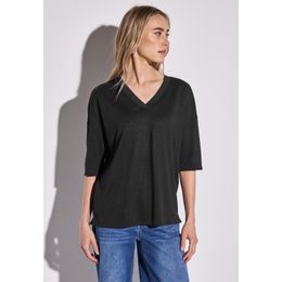 Street One Damen T-Shirt, schwarz, Gr. 34, unifarben, Stoff, 80% Polyester, 20% Viskose, Shirts, mit Seitlichen Einschlitzen am Saum