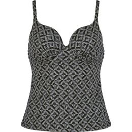 Naturana Damen Tankini-Top "Beautiful Beaches", schwarz, Gr. 36, gemustert, Elasthan, Polyamid, Bikini-Oberteile, vorgeformte Cups, mit B&uuml;gel,