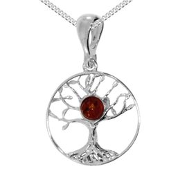 OSTSEE-SCHMUCK Damen Kette mit Anh&auml;nger "- Lebensbaum 20 mm - Silber 925/000 - Bernstein", 42, Silber 925 (Sterlingsilber), silber, Silber 925