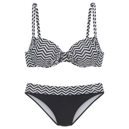 JETTE Damen B&uuml;gel-Bikini, schwarz-wei&szlig;, Gr. 40, bedruckt, Polyamid, Bikini-Sets, im trendigen Zick-Zack-Design