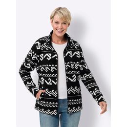 Classic Basics Damen Fleecejacke, schwarz, Gr. 52, bedruckt, gemustert, 100% Polyester, Jacken