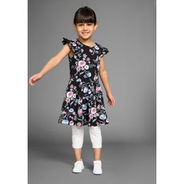 Kidsworld M&auml;dchen Jerseykleid "Shirtkleid im trendigen Allover-Muster", schwarz, Gr. 104, bedruckt, gebl&uuml;mt, Jersey, Obermaterial: 95% Baumwolle, 5%
