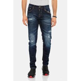 Cipo & Baxx CIPO & BAXX Damen Slim-fit-Jeans "Jeans", blau, Gr. 32, unifarben, 99% Baumwolle, 1% Elasthan, Jeans, im Used-Look, CD-392