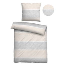 Bettw&auml;sche Biberna, grau, Flanell, 100% Baumwolle, Bettw&auml;sche