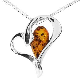 OSTSEE-SCHMUCK Damen Kette mit Anh&auml;nger "- Gleiter-Herz - Silber 925/000 - Bernstein", 45, Silber 925 (Sterlingsilber), silber, Silber 925