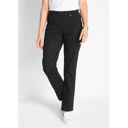 bonprix Damen Schlupfhose "Twill Treggings aus elastischem Baumwoll-Mix", schwarz, Gr. 48, unifarben, washed, Twill, Obermaterial: 97% Baumwolle, 3%