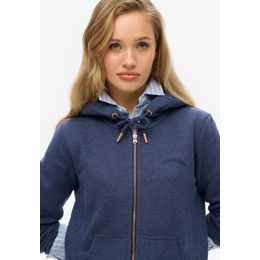 Superdry Damen Kapuzensweatjacke "ESSENTIAL LOGO ZIPHOOD HB", blau, Gr. XS, meliert, Sweatware, Obermaterial: 60% Baumwolle, 40% Polyester,
