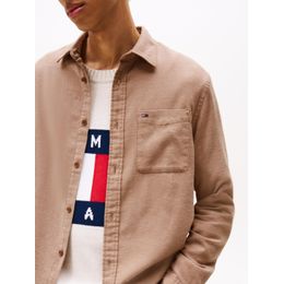 Tommy Jeans Herren Flanellhemd "TJM FLANNEL", beige, Gr. XL, Flanell, Obermaterial: 100% Baumwolle, Hemden, regular fit, Langarmhemd, halbgespreizter