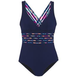 Lascana Damen Badeanzug "Exotic", blau, Gr. 36, unifarben, Recycling-Polyamid, Badeanz&uuml;ge, mit modisch &uuml;berkreuzten Tr&auml;gern